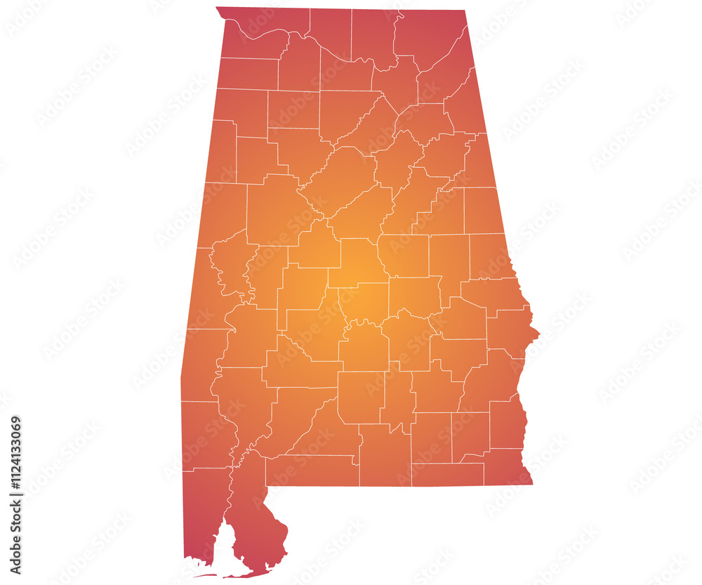 Alabama administrative map. counties on Alabama map, blank Map, empty ...