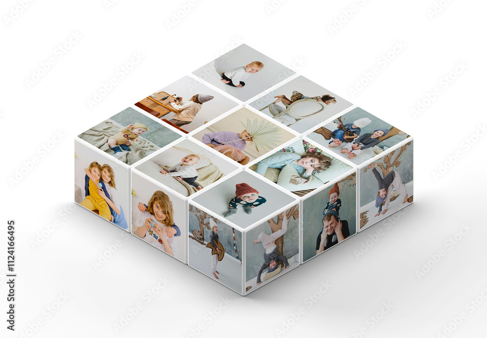 3D Photo Cube Collage Mockup Stock Template | Adobe Stock