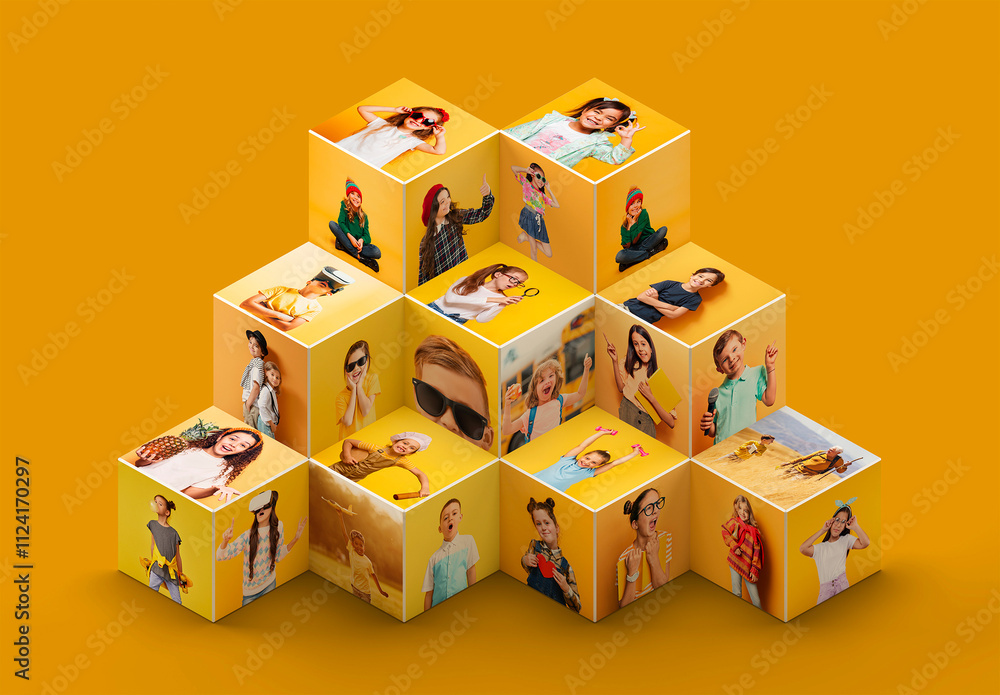 Cube Photo Collage Mockup Stock Template | Adobe Stock