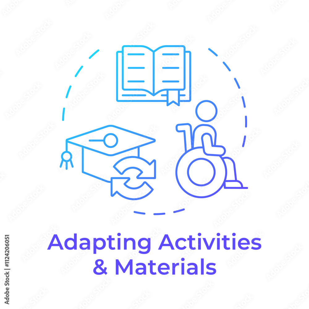 Adapting activities and materials blue gradient concept icon. Educative ...