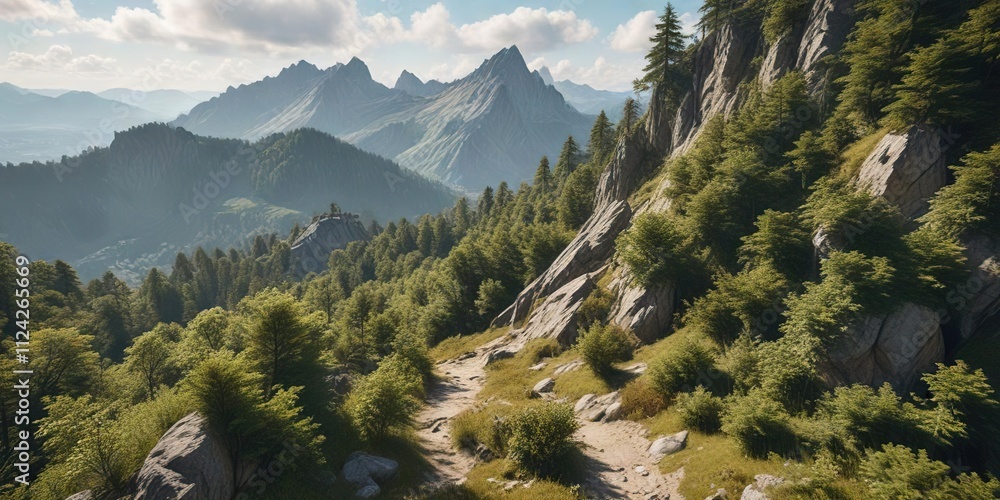 Forest and mountain textures blend together at Pilatus peak , panoramic ...