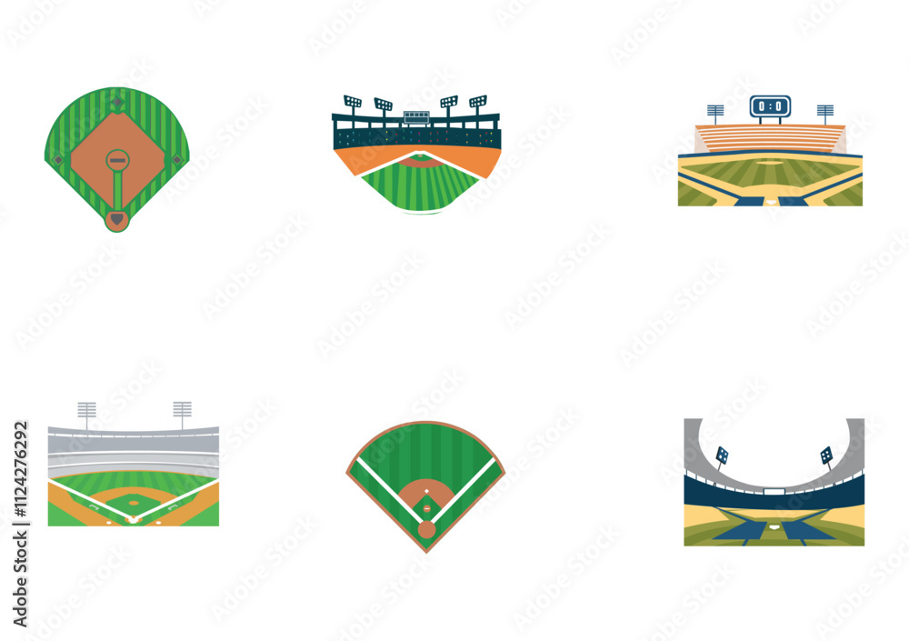 Baseball Field stadium vector Illustration Collection, American ...
