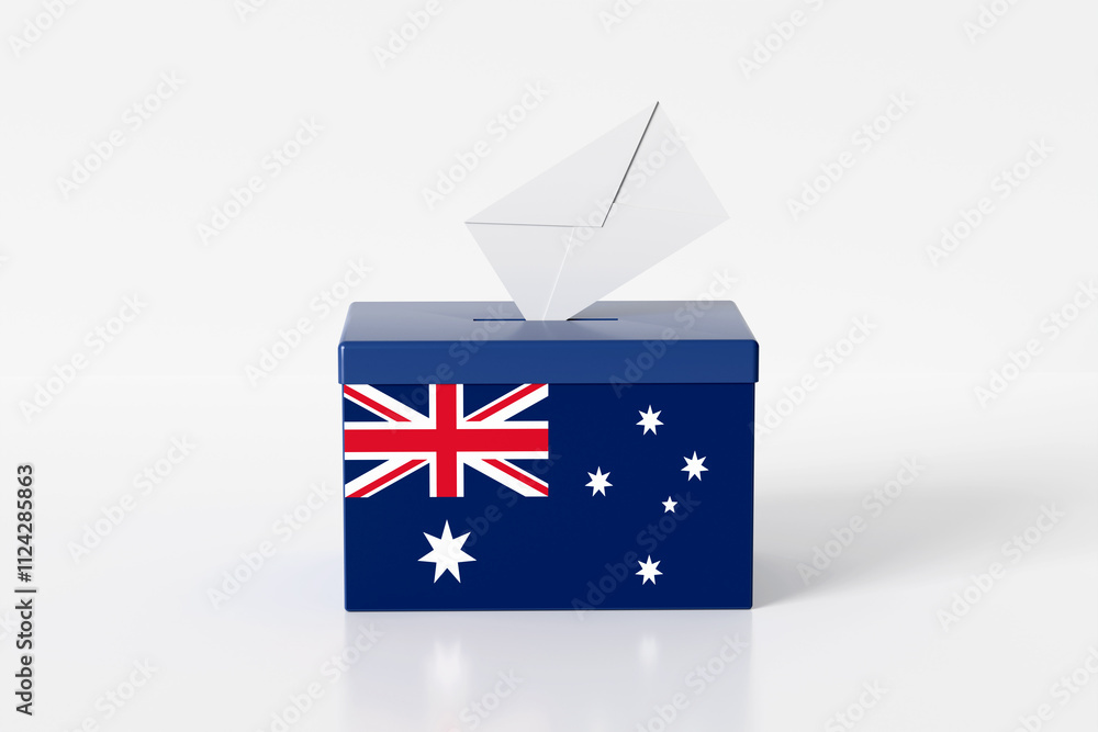 Australian ballot box with envelope entering for voting day election ...