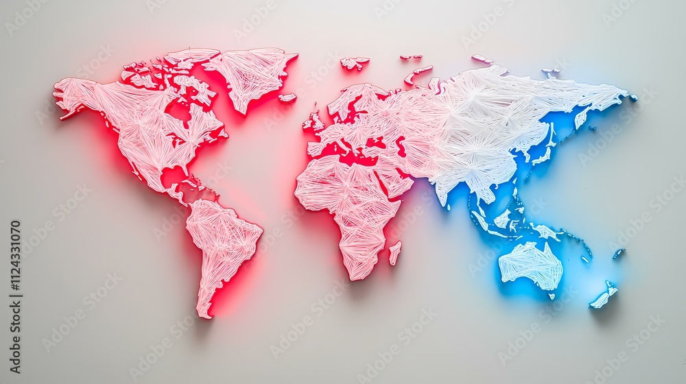 The image contains a stylized world map. The map is constructed from a ...