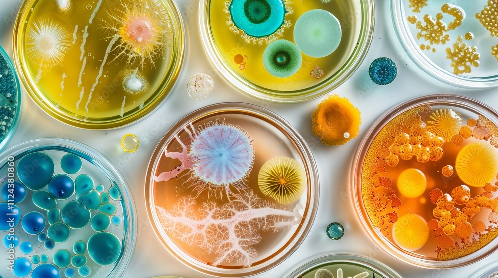 Variety of bacterial colonies and fungal cultures cultivated in ...