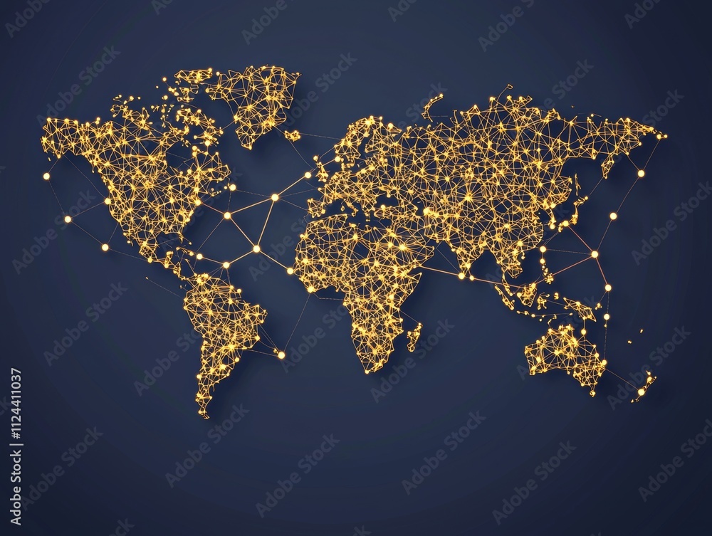 Global network connectivity worldwide map illustration digital art ...