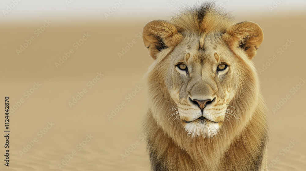 majestic lion face in full frontal portrait, showcasing its powerful ...