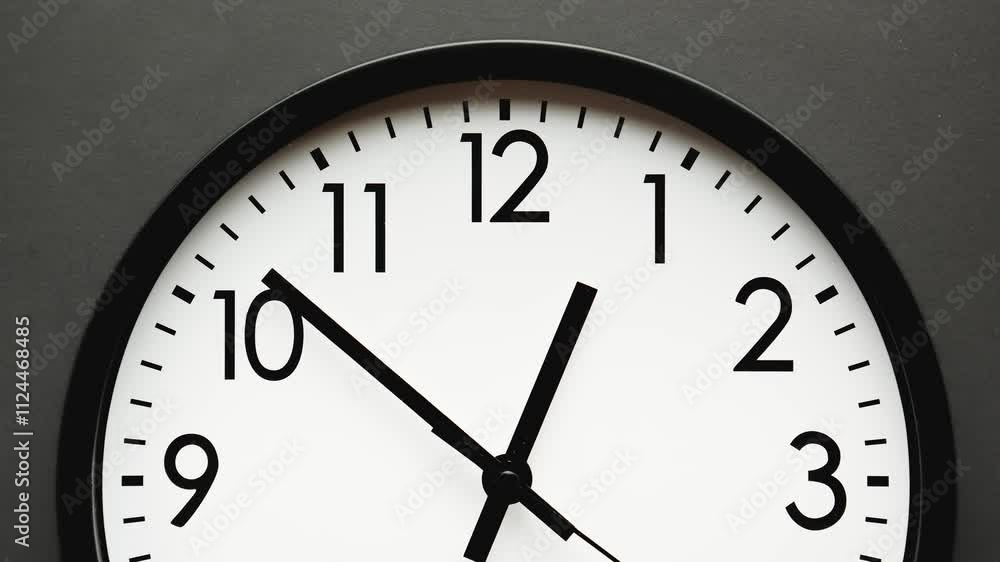 Black and white clock face. Time ticking on classic wall clock ...