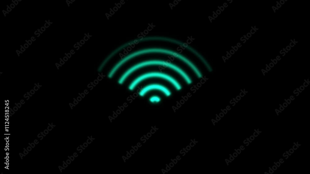 Radio icon Wi fi signal icon black background. 4K cyan color Radio ...