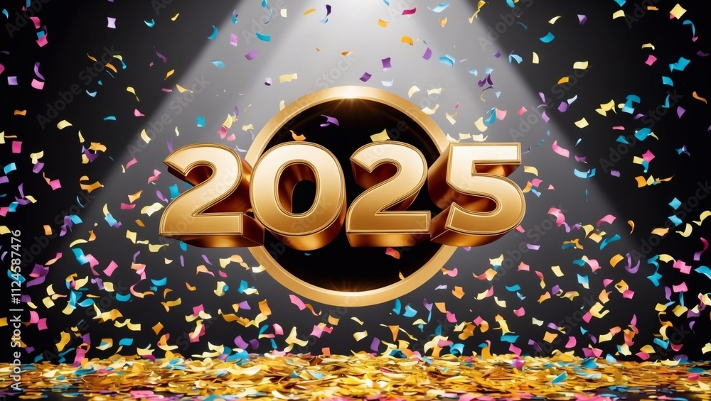 image of the year "2025" emblazoned in bold, golden fonts, centered in ...