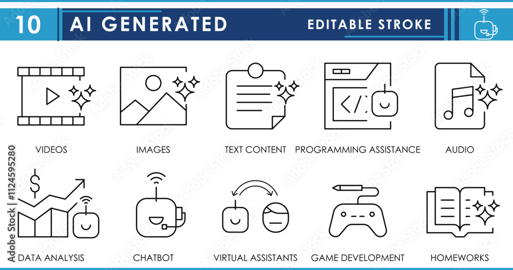 ai generate button set. image, video, audio, text, assistance, analysis ...