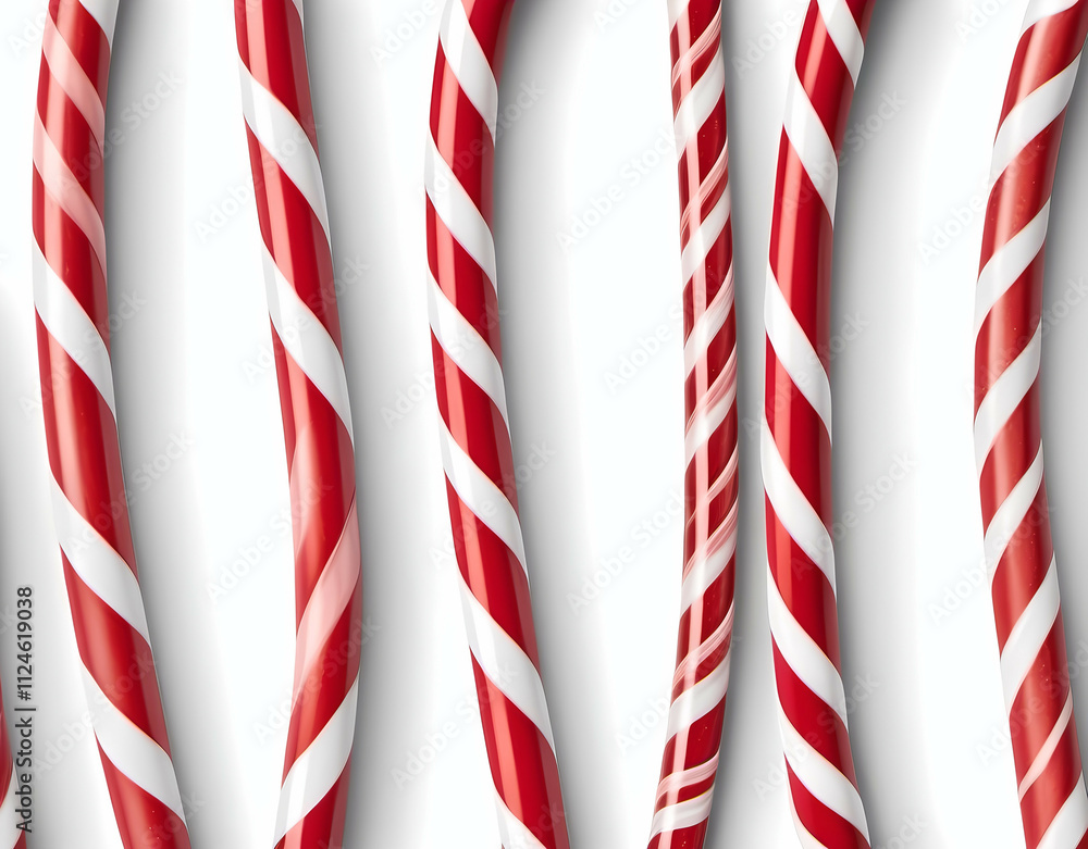 Festive candy canes with red and white stripes on white background ...