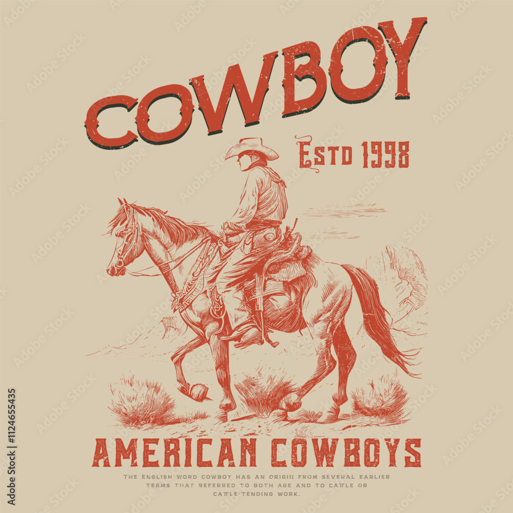Cowboy Vintage typography wild west texas rodeo western cowboy on horse ...
