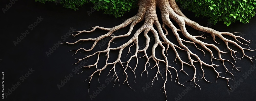 Tree roots spreading out like a neural network, emphasizing natural ...