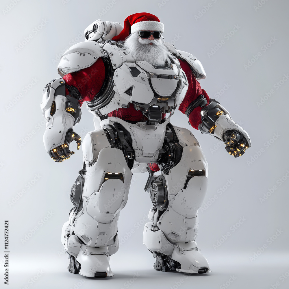 ภาพประกอบสต็อก Santa Claus in a Gundam exosuit mech robot, ready for ...