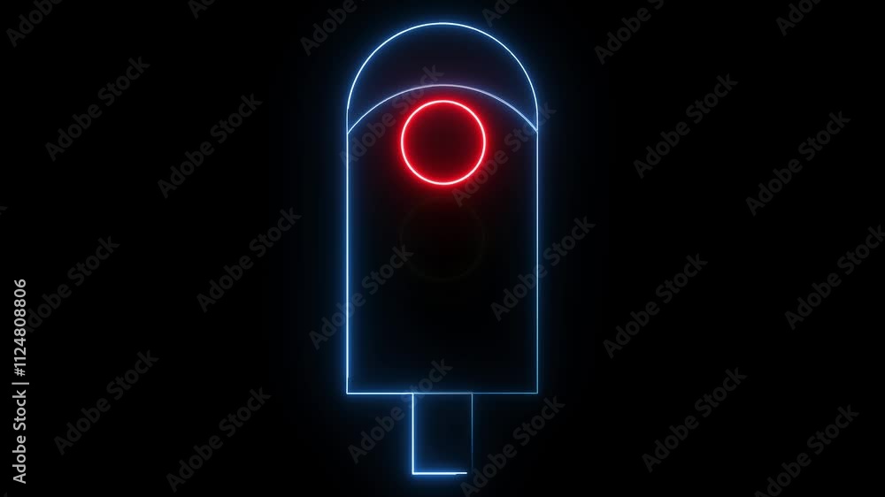 glowing neon blue color traffic signal animation icon traffic light ...