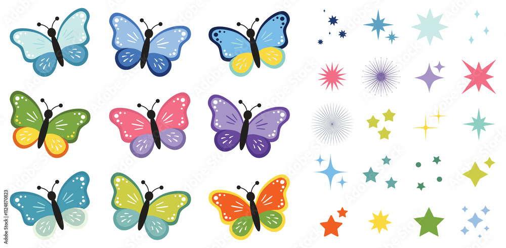 Set of colorful butterflies. Collection of butterflies. Color ...