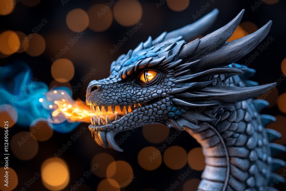 Photo & Art Print A dragon exhaling glowing blue flames, with its ...