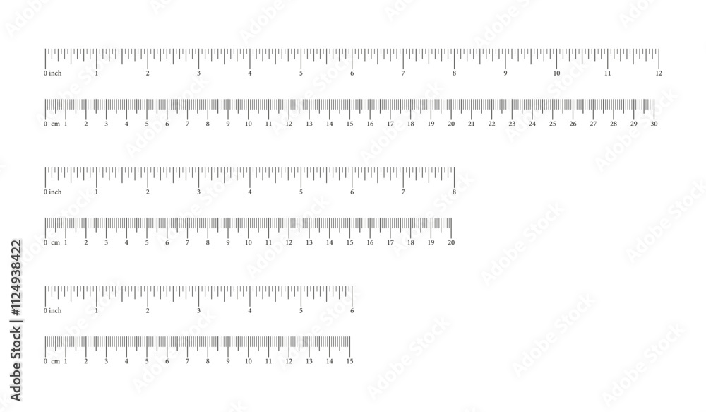 Inch, metric rulers. Measuring tools. Scale for ruler in centimeters ...