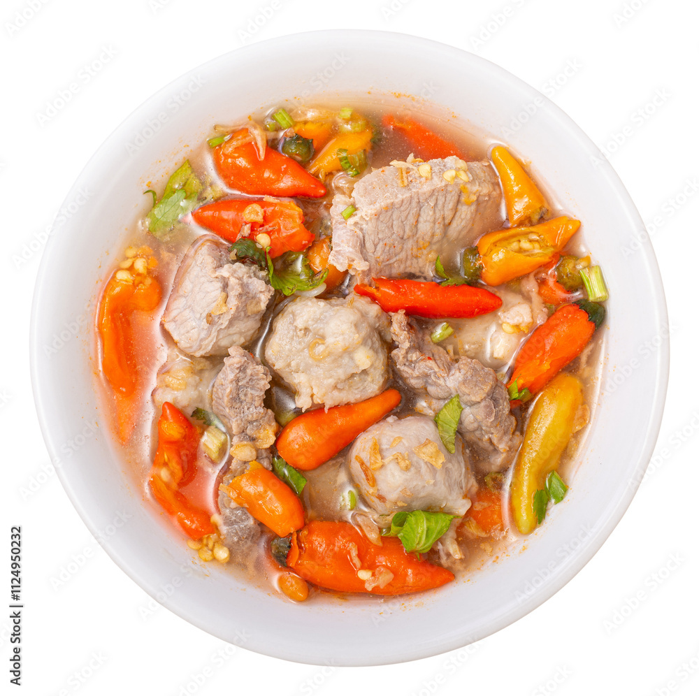 Bakso Blendi, Top view super spicy Meatballs with extra chili one of ...