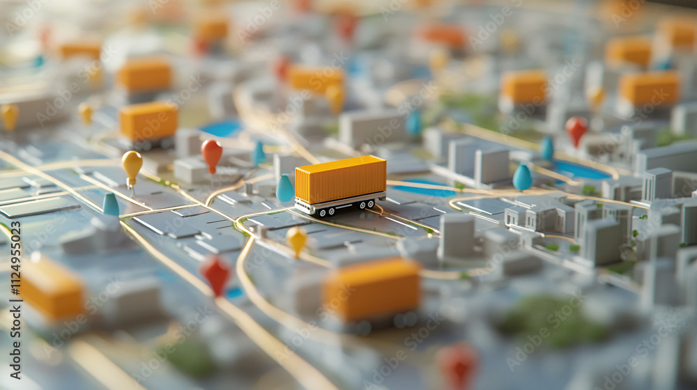 Digital logistics map showing real-time positions of delivery vehicles ...