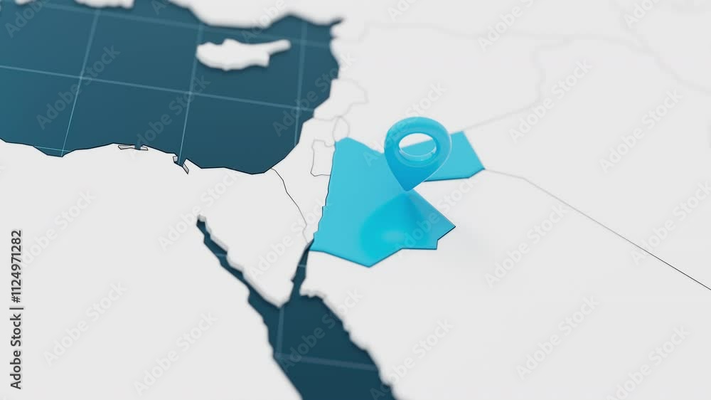 Highlight with blue of Jordan 3d map with pointer pin surrounded with ...