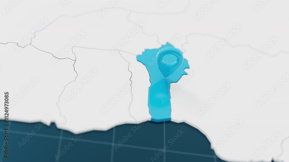 Highlight with blue of Benin 3d map with pointer pin surrounded with ...