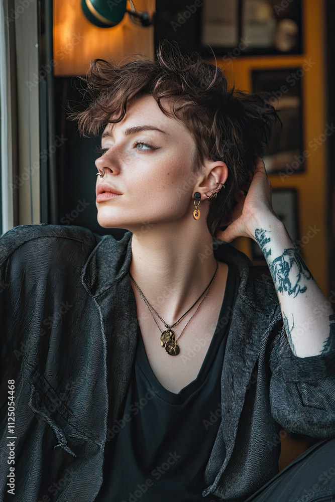 Non-binary individual using sign language to express identity and ...