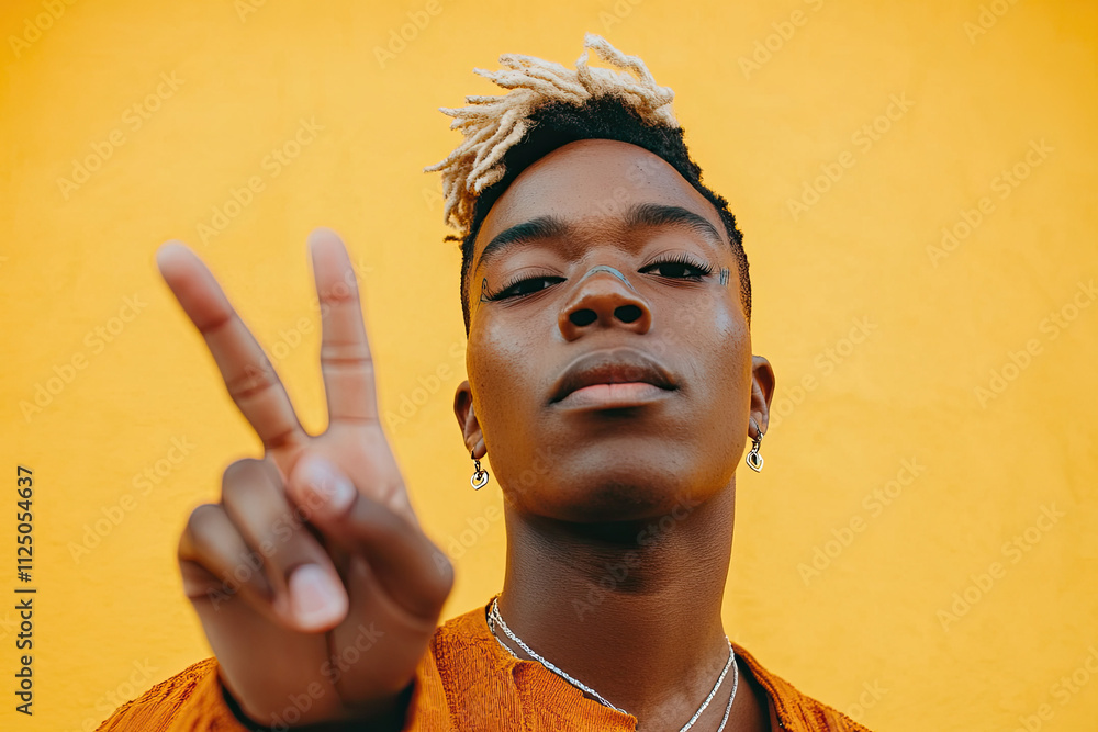 Non-binary individual using sign language to express identity and ...
