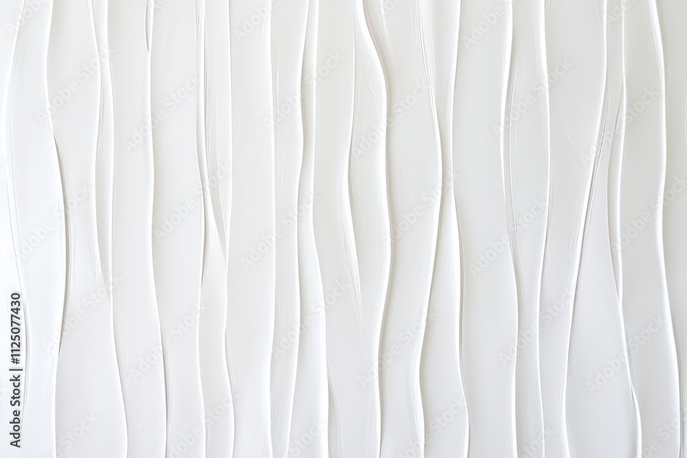 Minimalist white wall with vertical wave pattern, creating serene and ...