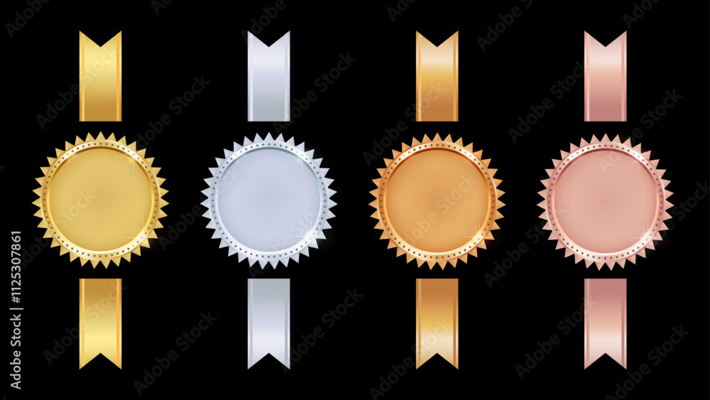 Realistic 3D Gold, Silver, Bronze, and Rose Gold Medal Set with ...