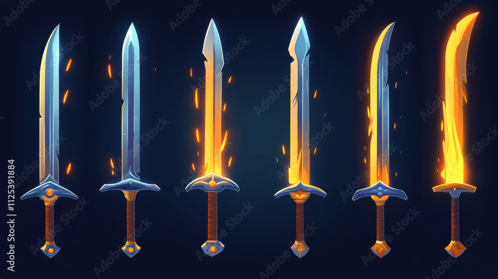 Medieval sword or ancient knife with slash light vfx effect for game ui ...