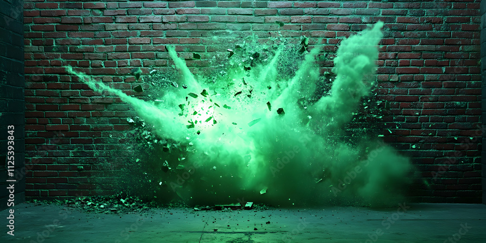 Brick wall exploding with green screen effects for creative visual ...