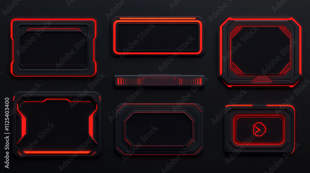 Game stream ui borders set isolated on black background. Vector ...