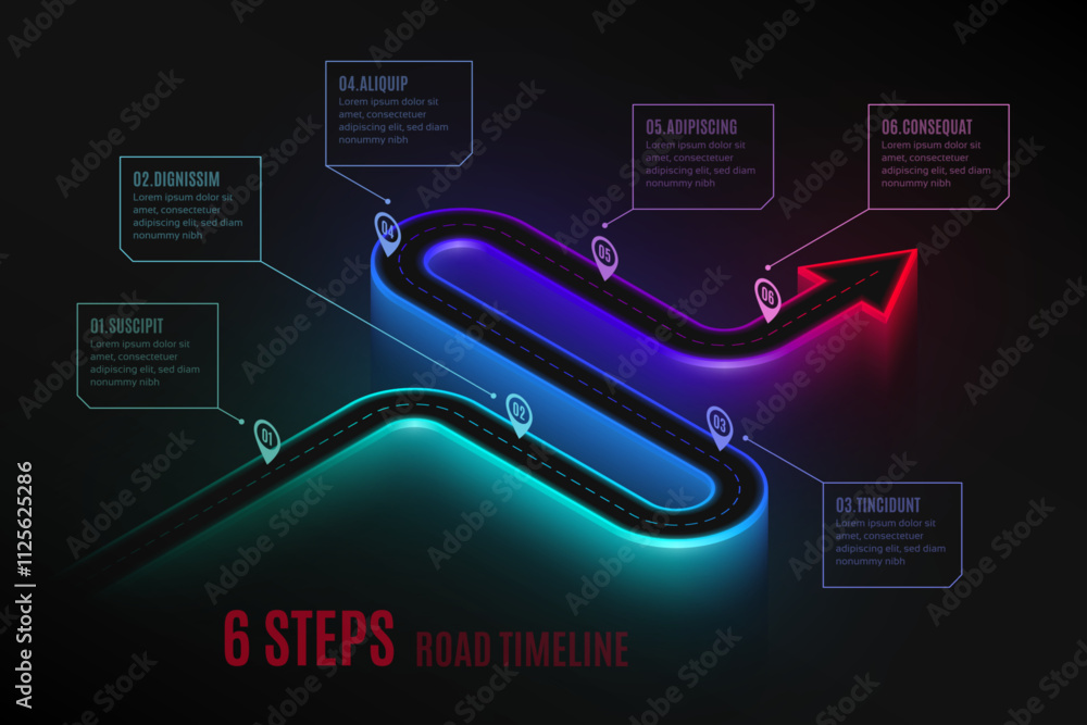 Póster Isometric navigation map infographic 6 steps timeline concept ...