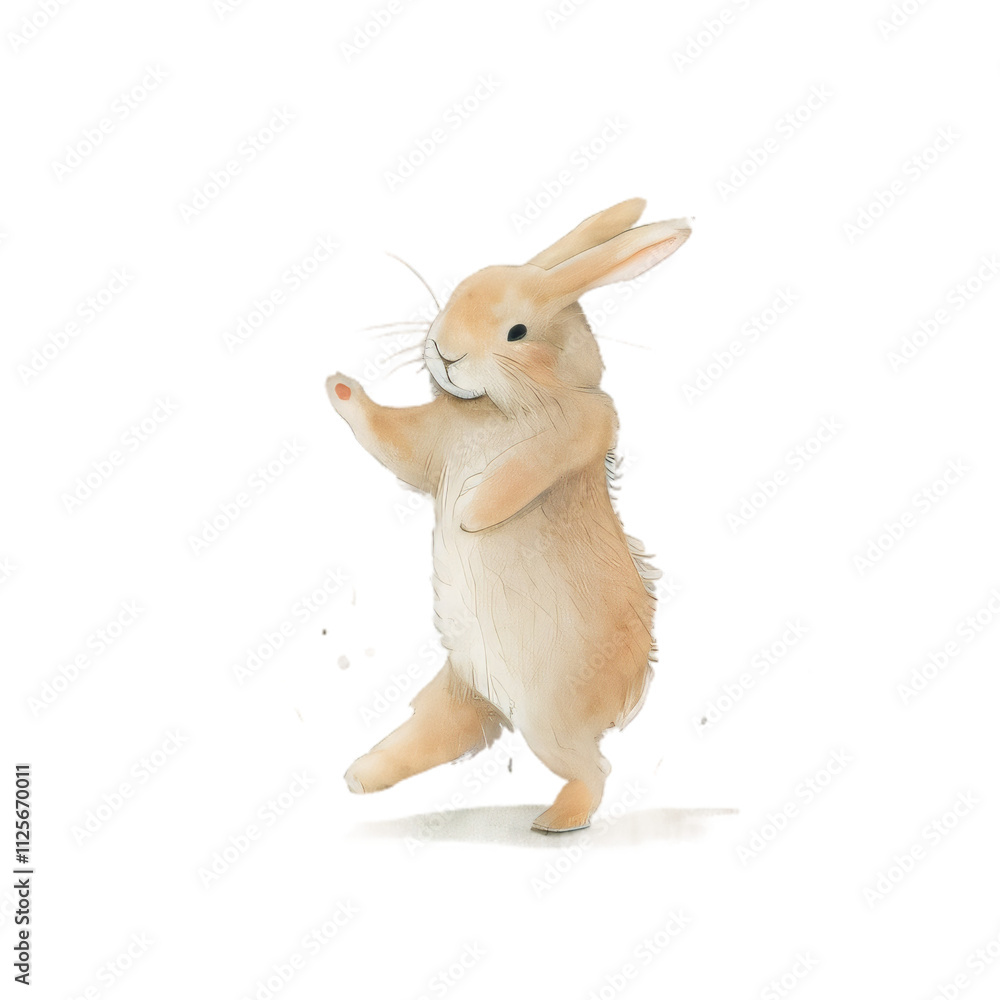 Adorable watercolor dancing bunny illustration white background ...