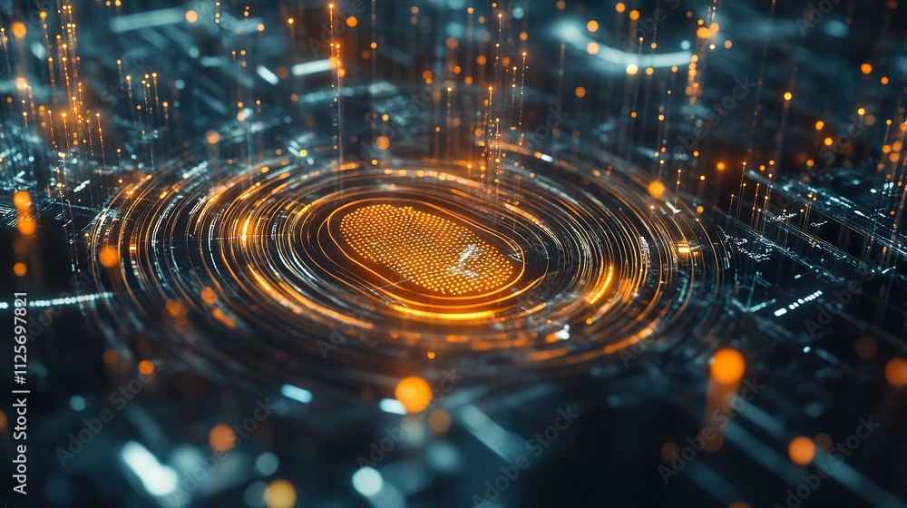 Glowing Fingerprint Within A Digital Network Abstract Concept Of Cybersecurity Data Protection
