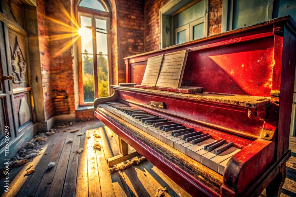 Weathered Red Piano - Vintage Instrument, Nostalgia, Dilapidated Room ...