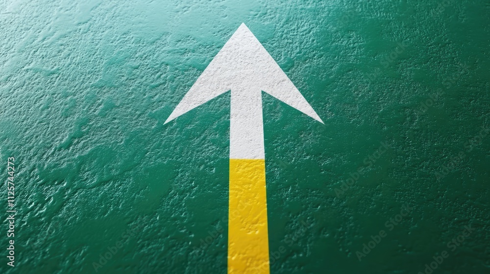 White arrow pointing up on a textured green background symbolizing ...