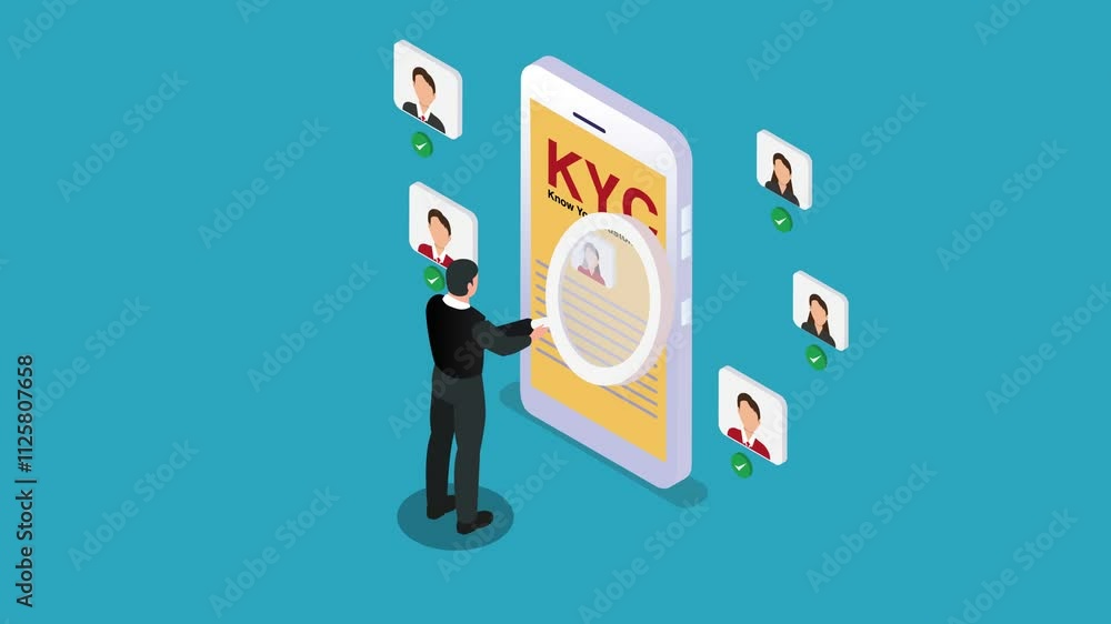 KYC Process with Businessman Verifying Customer Identity on Mobile ...