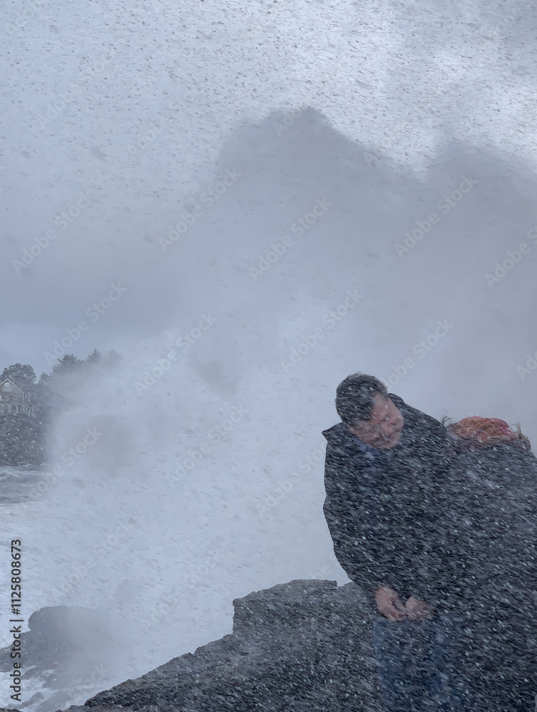 tourists getting soaked by huge king tide waves splashing onto parking ...