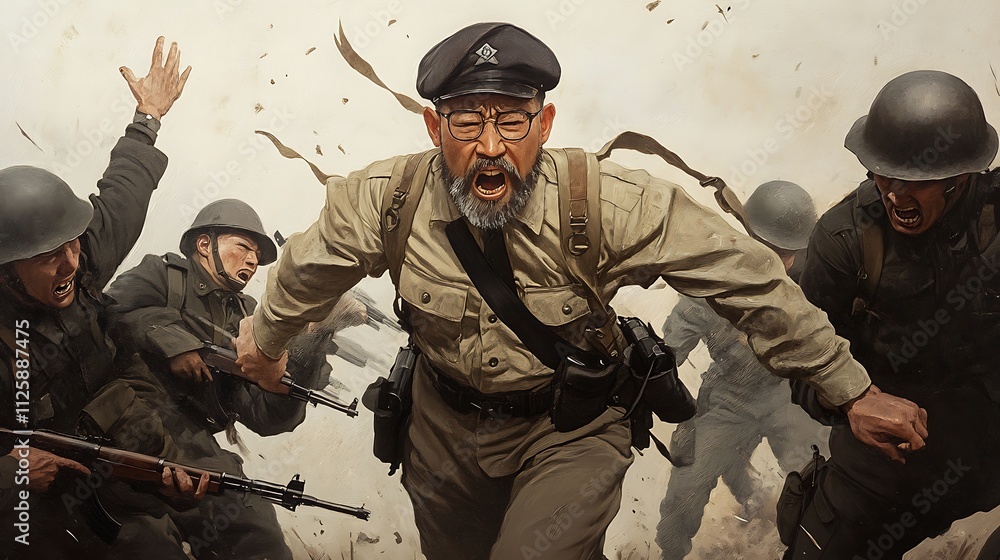 Desperate Charge: A WWII Digital Painting of a Japanese Officer Leading ...