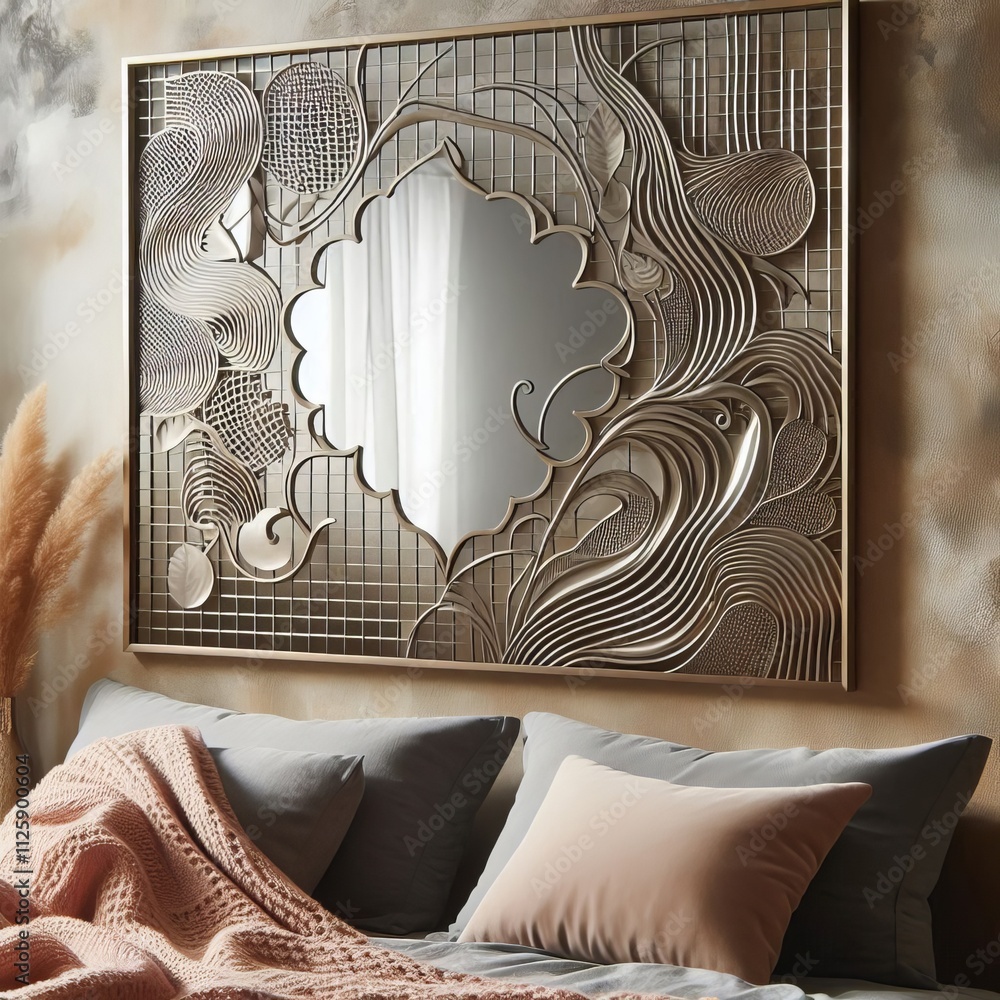 3 Decorative Metal Grid Mirror A mirror with a decorative metal Stock ...