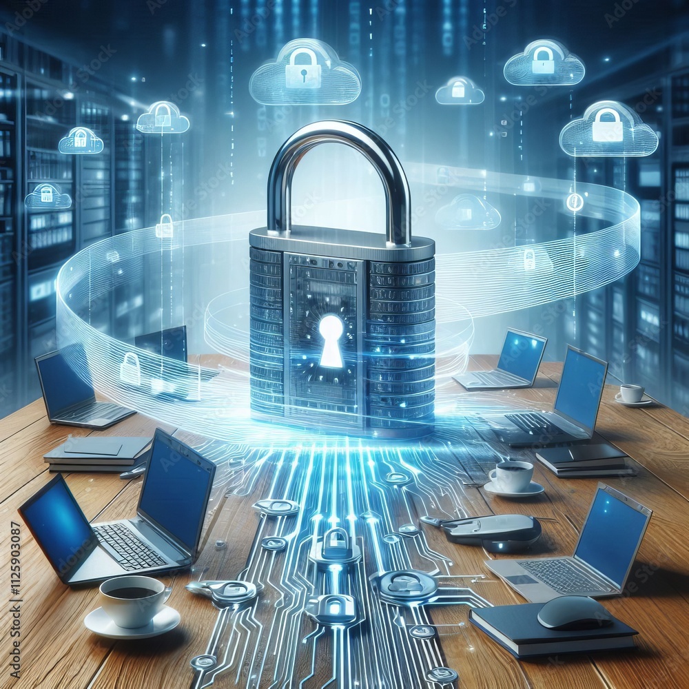 87 Data Encryption Locked data streams flowing between office de Stock ...