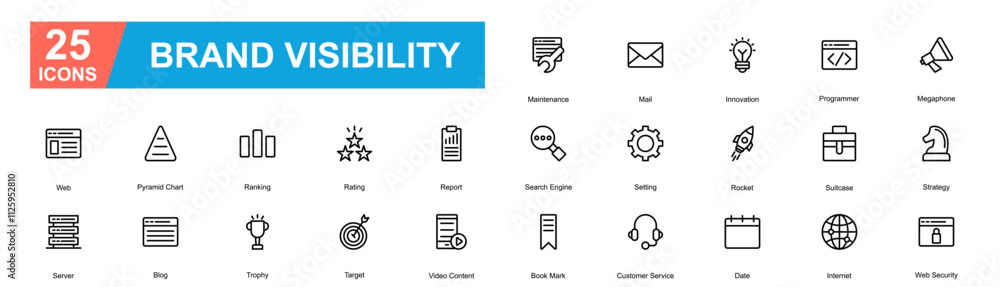 Brand Visibility Icon Sheet Web, Pyramid Chart, Ranking, Rating, Report ...