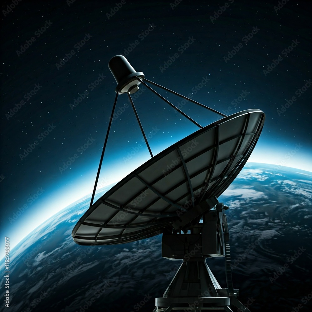A close-up of a satellite dish, receiving signals from space, satellite ...