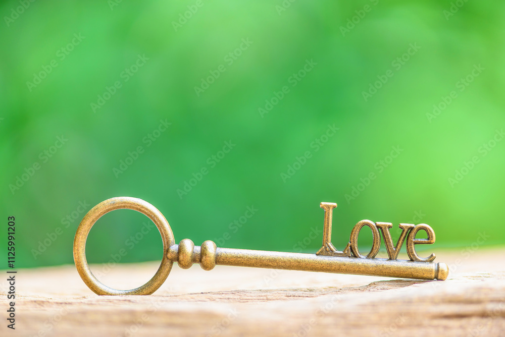The key to love : Unlocking the heart. A golden key with the word "Love ...