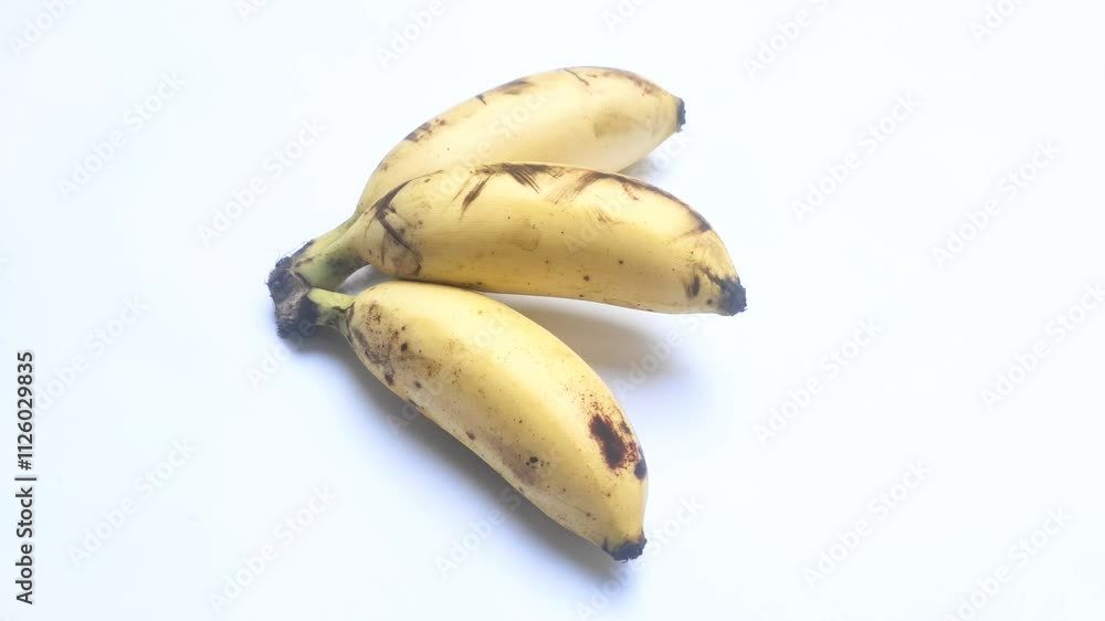 3 bananas or Musa Paradisiaca on a white background. Bananas are a ...