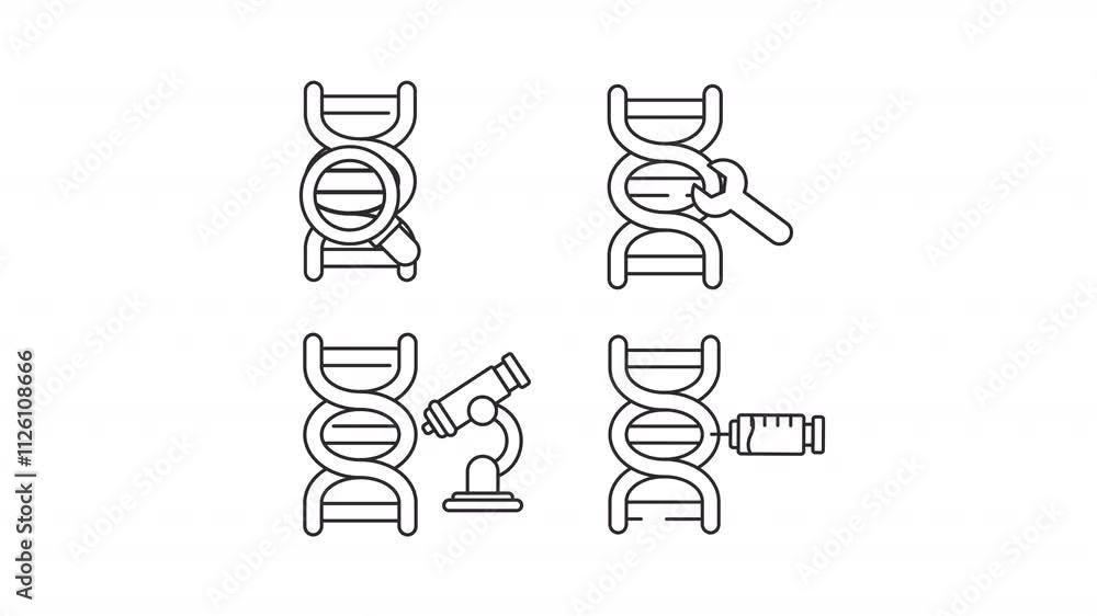 Genetical research animation set. Microbiology animated line icons. Dna ...