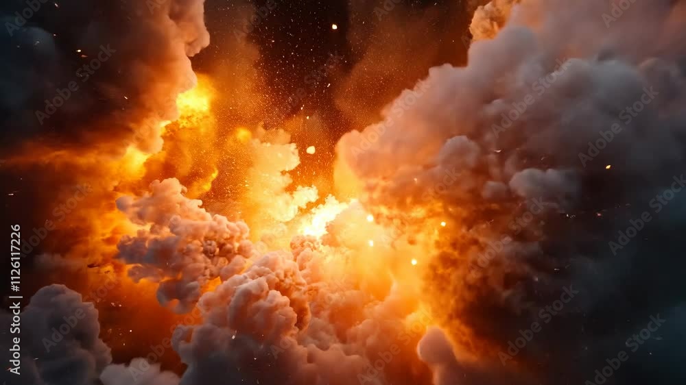 video of explosion, smoke and fire, disaster, atomic bomb, volcanic ...